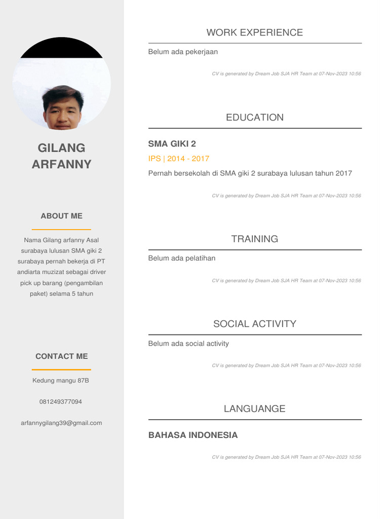 Cv Gilang Arfanny Pdf