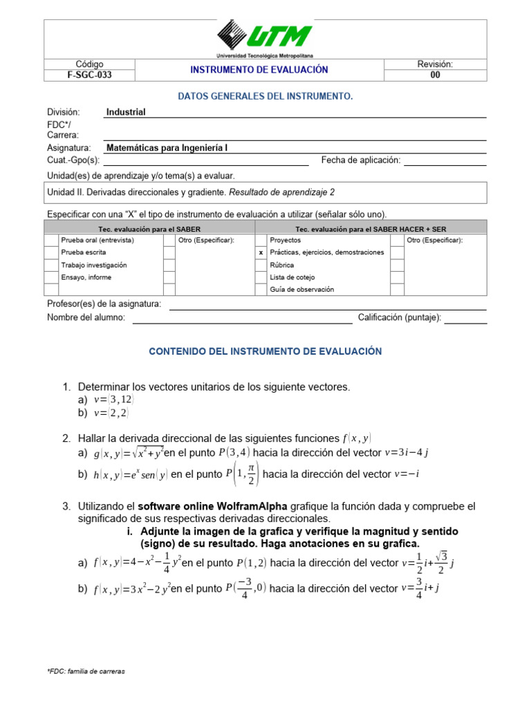 RA2 DerivadaDireccional Y Gradiente 2023 | PDF | Evaluación | Degradado