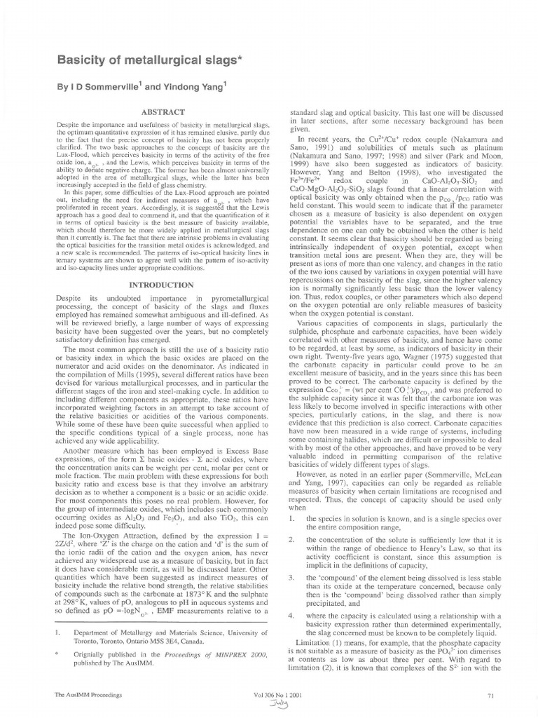 Basicity of Metallurgical Slags | PDF Basicity of Metallurgical Slags | PDF