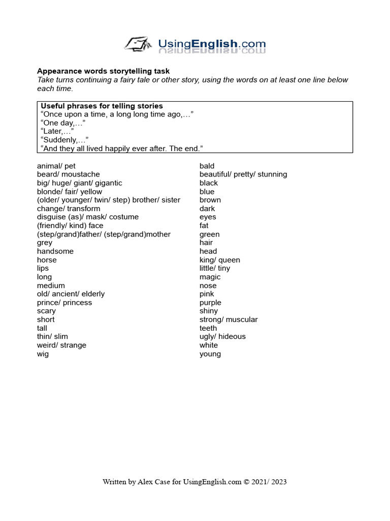 Appearance Words Storytelling Task | PDF