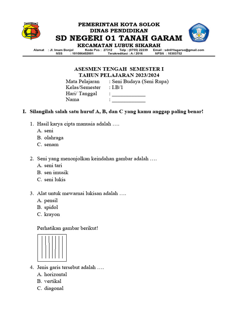 Soal Seni Rupa Kelas 1 | PDF