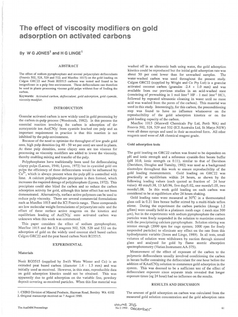 The Effect of Viscosity Modifiers On Gold Adsorption On Activated ...