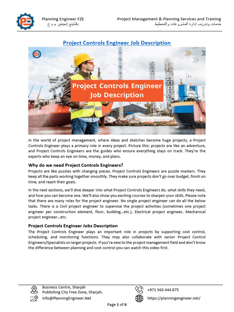 Project Controls Engineer Job Description | PDF | Project Management ...