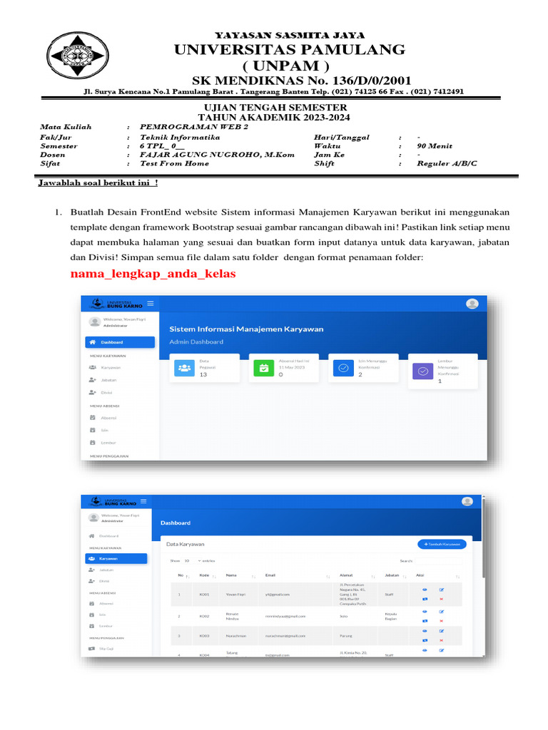 Soal Uts Web 2 | PDF | Komputer | Teknologi & Rekayasa
