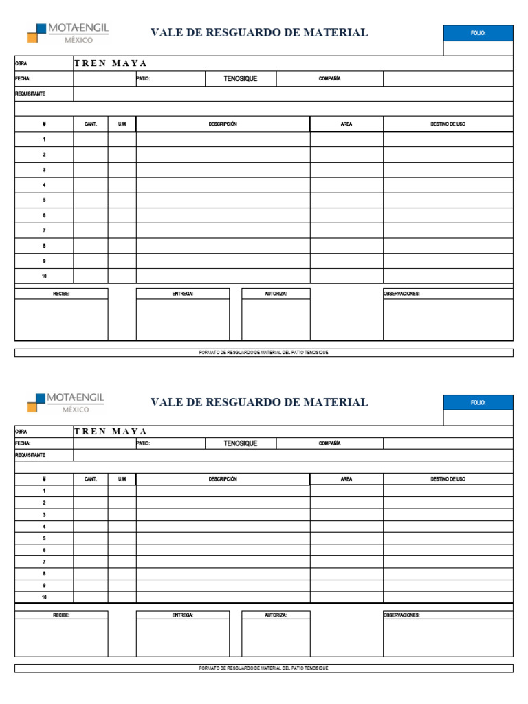 Vale de Resguardo Doble | PDF