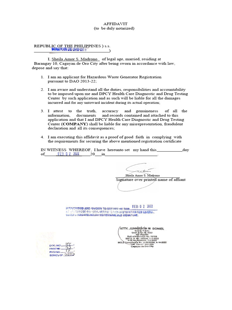 02 For HWMS Affidavit - Attesting Truth Template | PDF