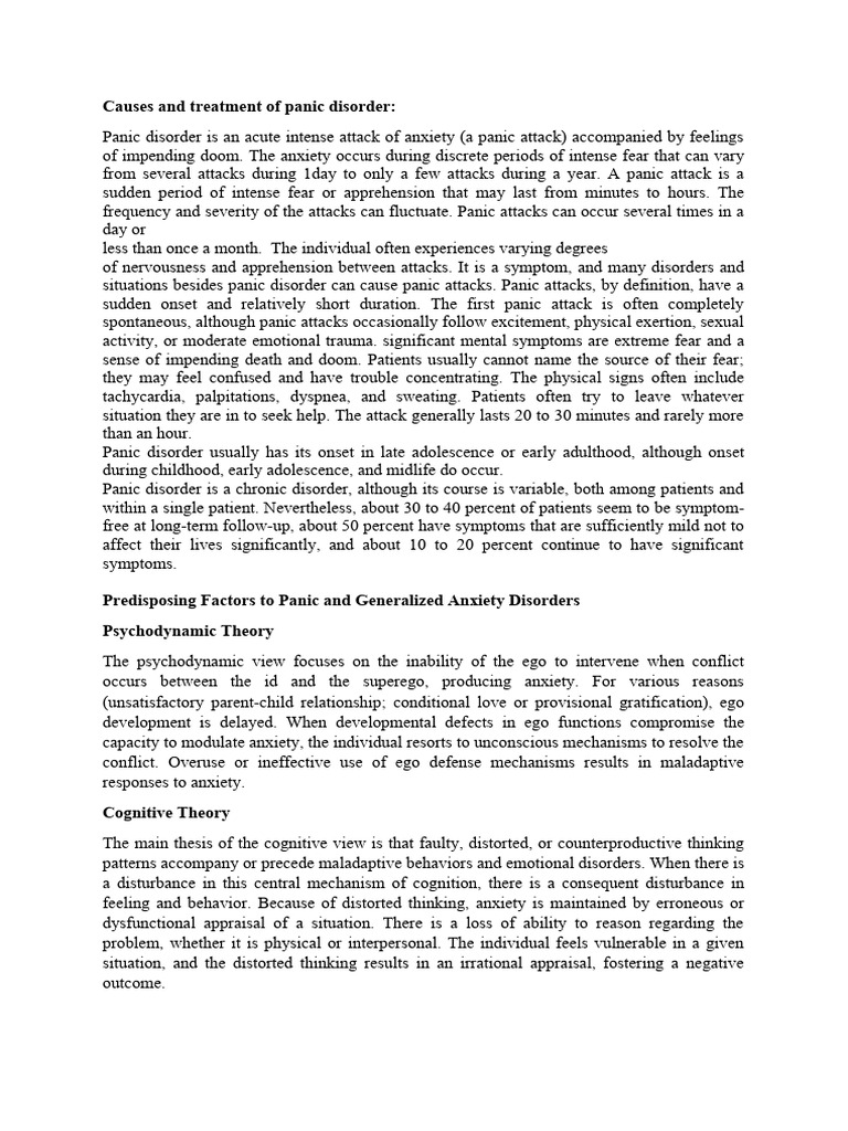 Causes and Treatment of Panic Disorder | PDF | Panic Disorder | Panic Attack