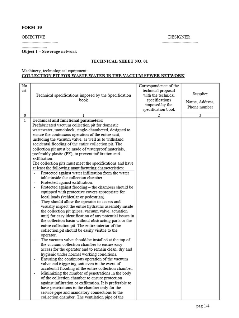 FT01. Technical Sheet - Collection Pit - EN | Download Free PDF | Valve ...