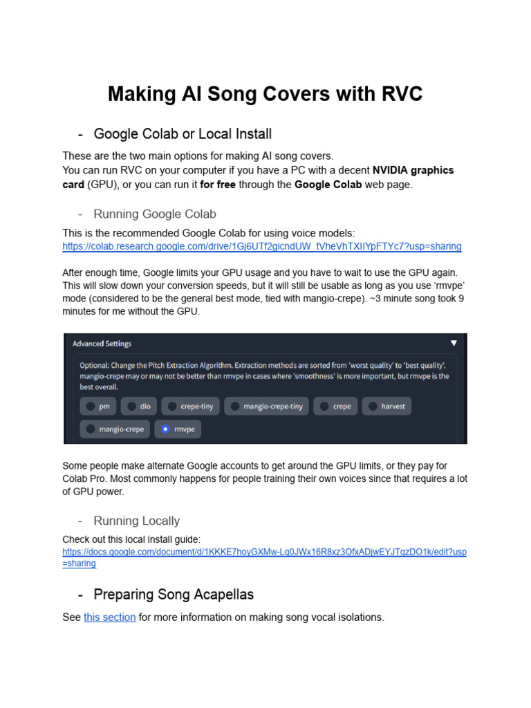 RVC v2 AI Cover Guide (By Kalomaze) | PDF | Graphics Processing Unit ...