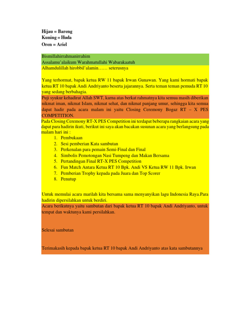 Naskah MC Closing PES Competition New | PDF