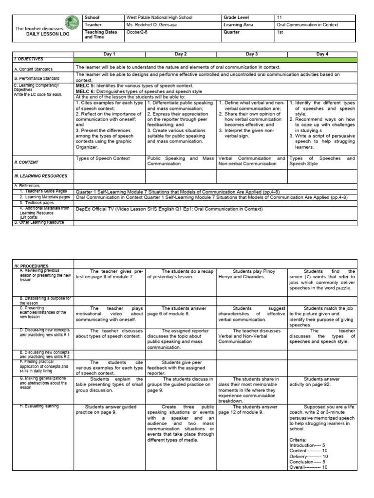DLL Week 6 | PDF | Communication | Learning