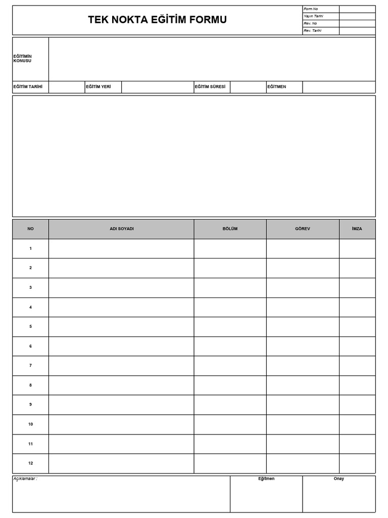 TEK NOKTA EĞİTİM FORMU | PDF