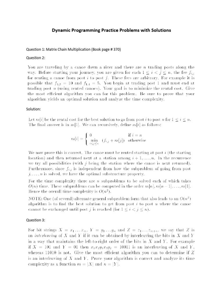 Dynamic Programming Practice Problems With Solutions | PDF