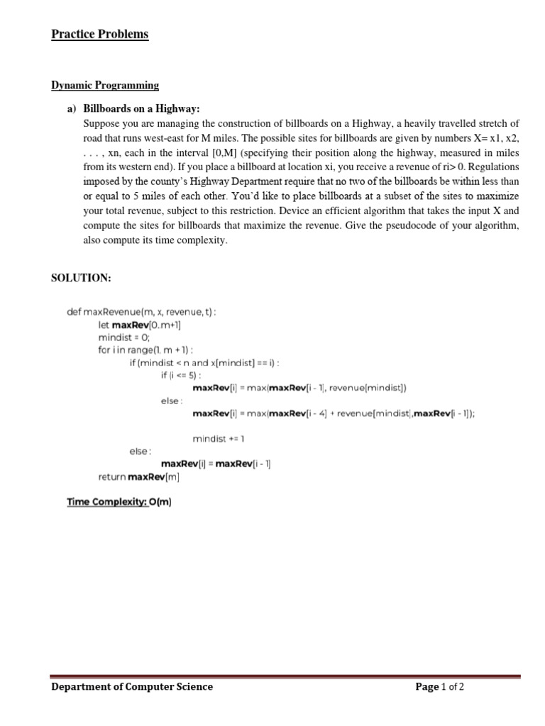 Practice Problems On DP & Greedy Algorithms With Solutions | PDF | Time Complexity ...