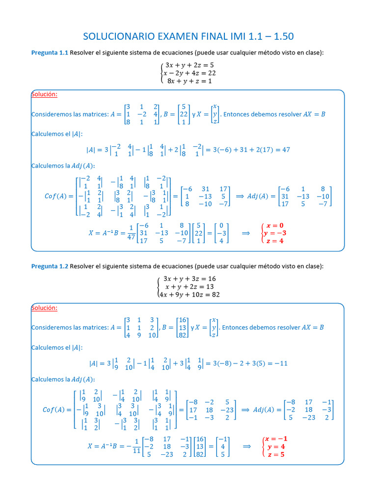 Solucionario Examen Final IMI 1.1-5.50 - V | PDF | Matriz (Matemáticas) | Física Matemática
