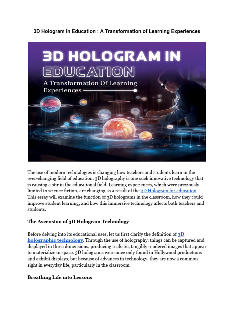 3D Hologram in Education - A Transformation of Learning Experiences | PDF | Holography ...