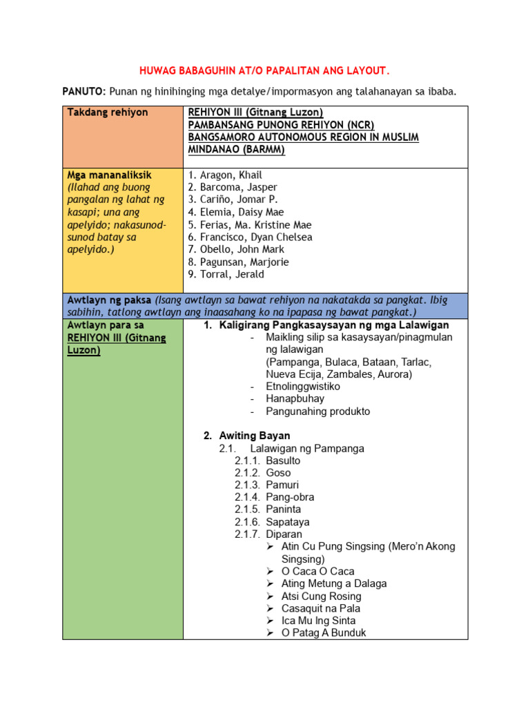 Pangkat 5 Awtlayn NG Paksa Panitikan NG Rehiyon | PDF