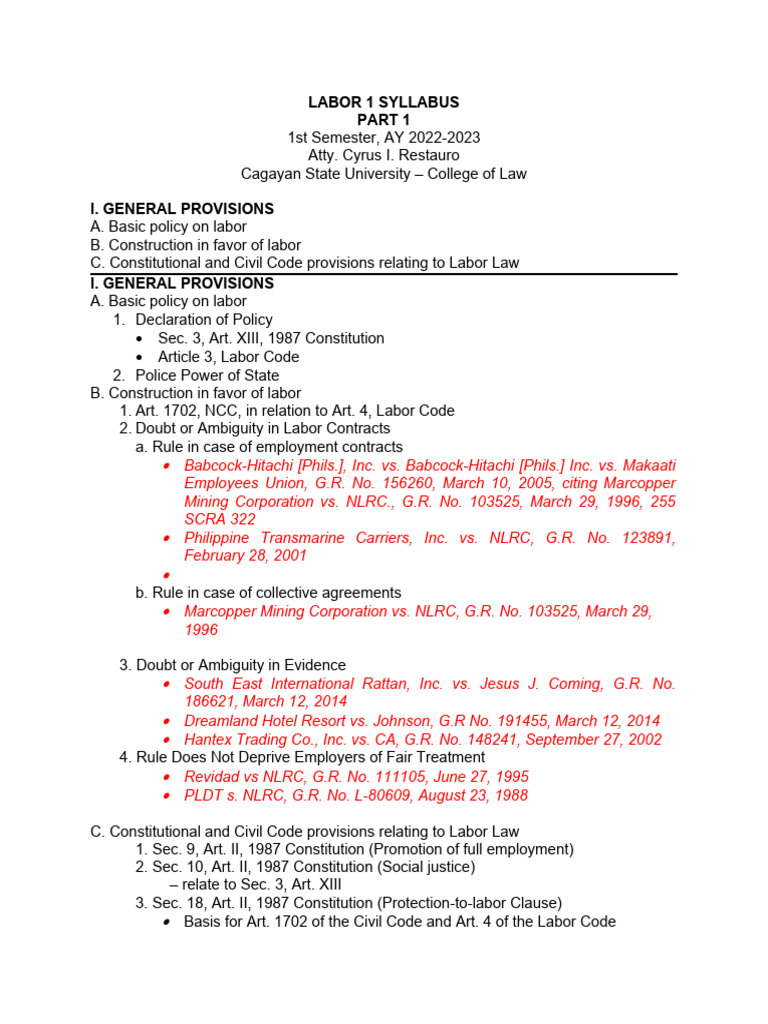 Labor Part 1 Student | PDF | Labour Law | Human Rights