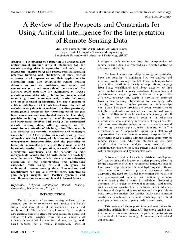 A Review of the Prospects and Constraints for Using Artificial Intelligence for the ...