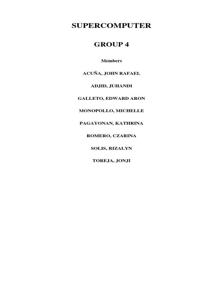 Group 4 Supercomputer Pdf Supercomputer Computer Cluster