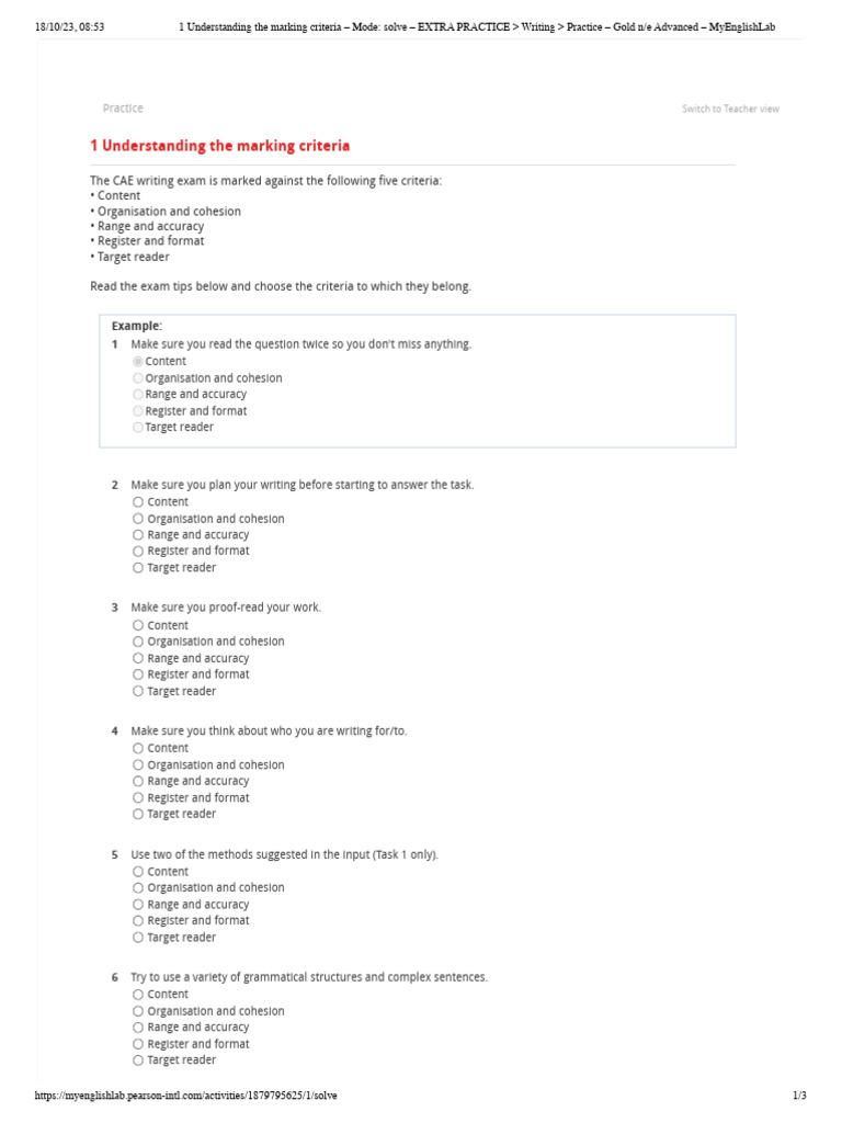 1 Understanding The Marking Criteria - Mode - Solve - EXTRA PRACTICE ...