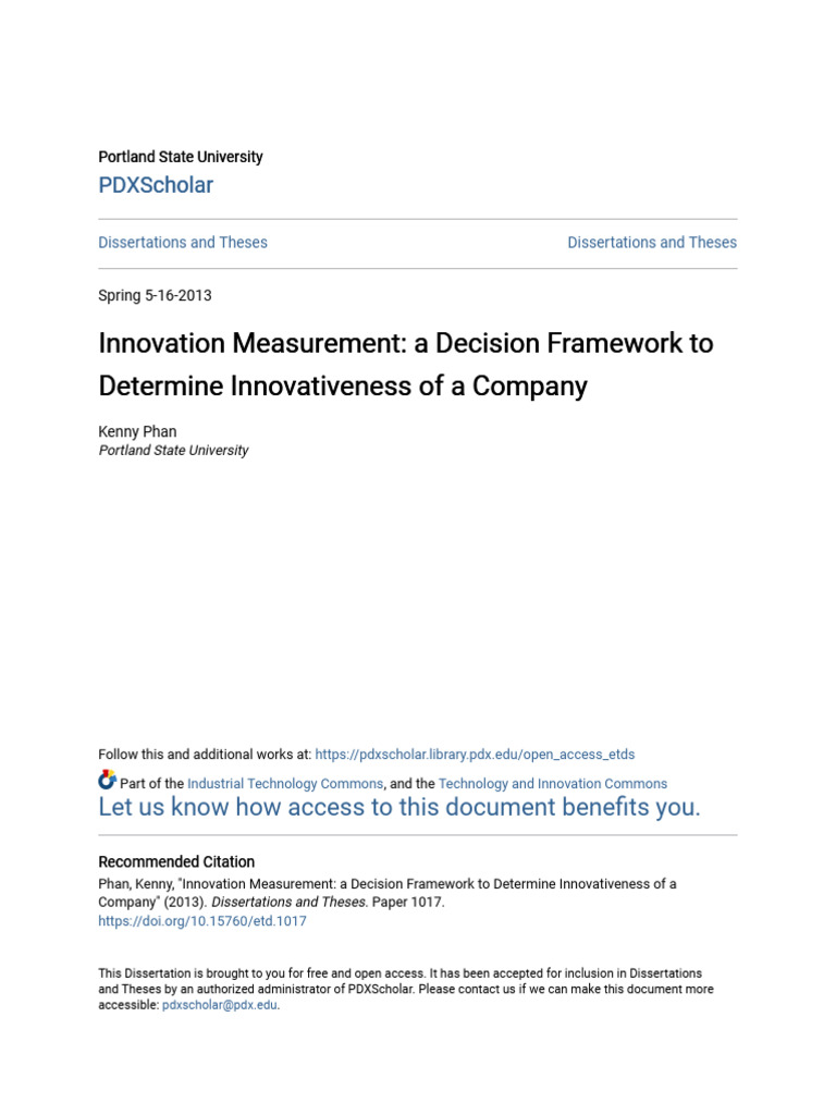 Innovation Measurement - A Decision Framework To Determine Innovat | PDF