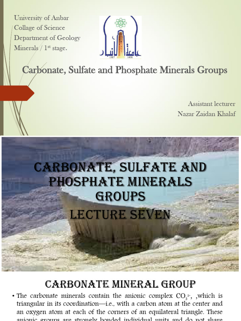 Carbonate, Sulfate and Phosphate Minerals Groups | PDF | Minerals | Gypsum
