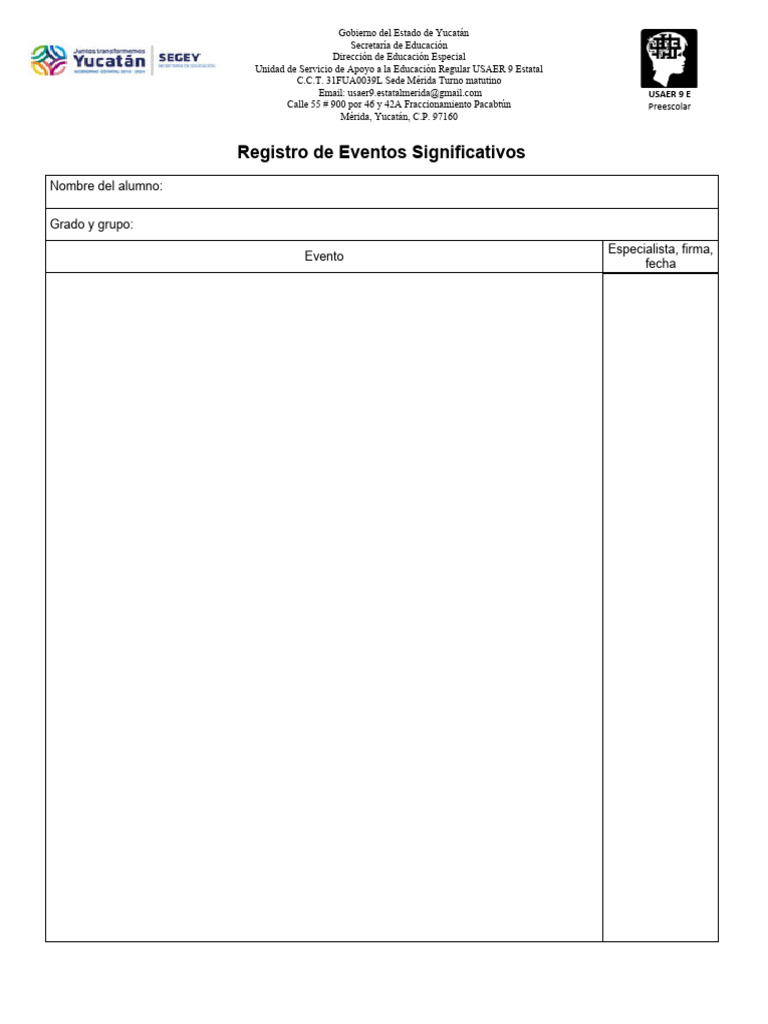 Hoja de Eventos Significativos | PDF