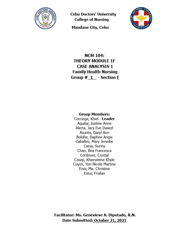 NCM 104 MODULE 1F CASE ANALYSIS 1 Group 1 | PDF | Medicine | Diseases And Disorders