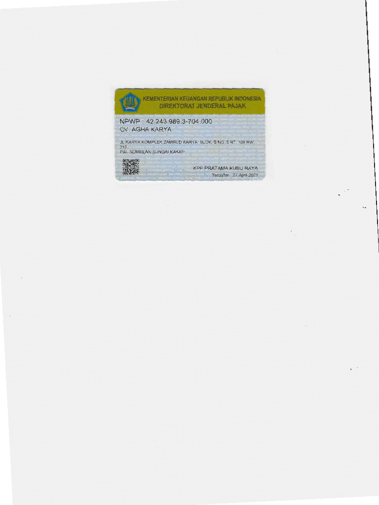 CV Agha Karya - NPWP | PDF