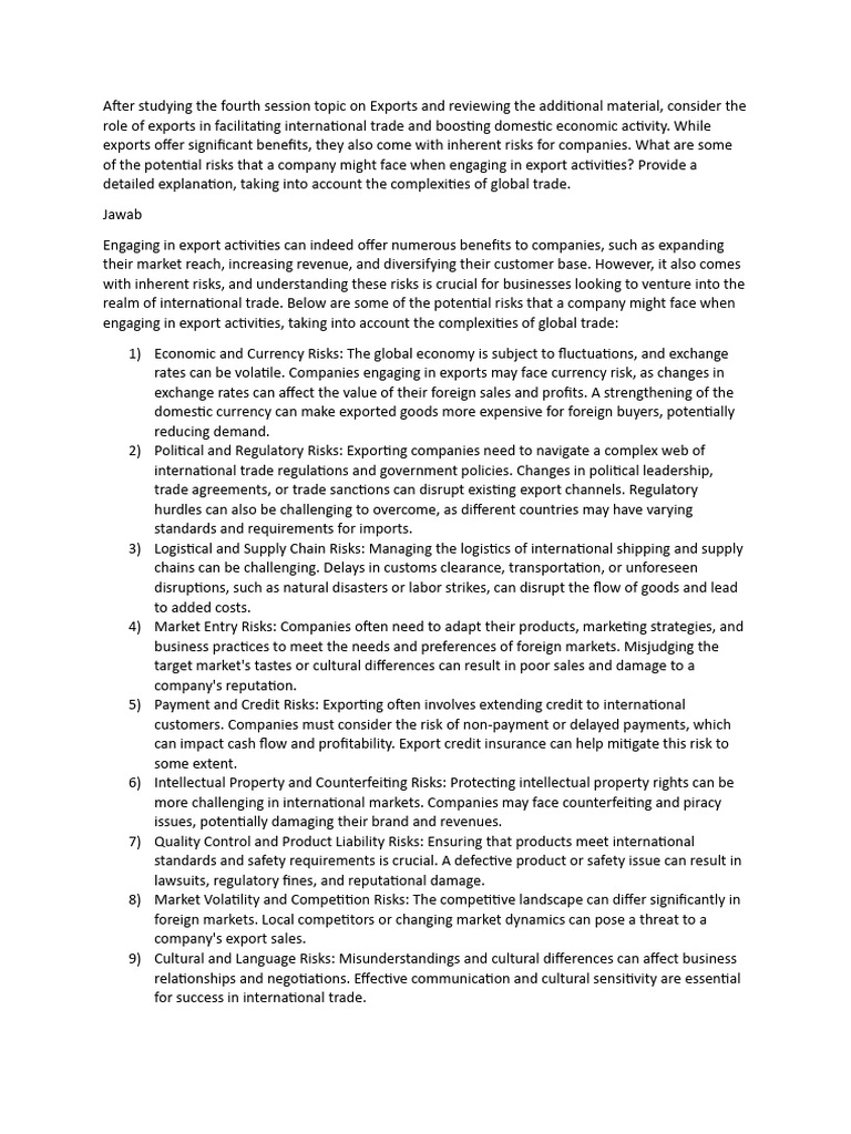 After Studying The Fourth Session Topic On Exports and Reviewing The Additional Material | PDF ...