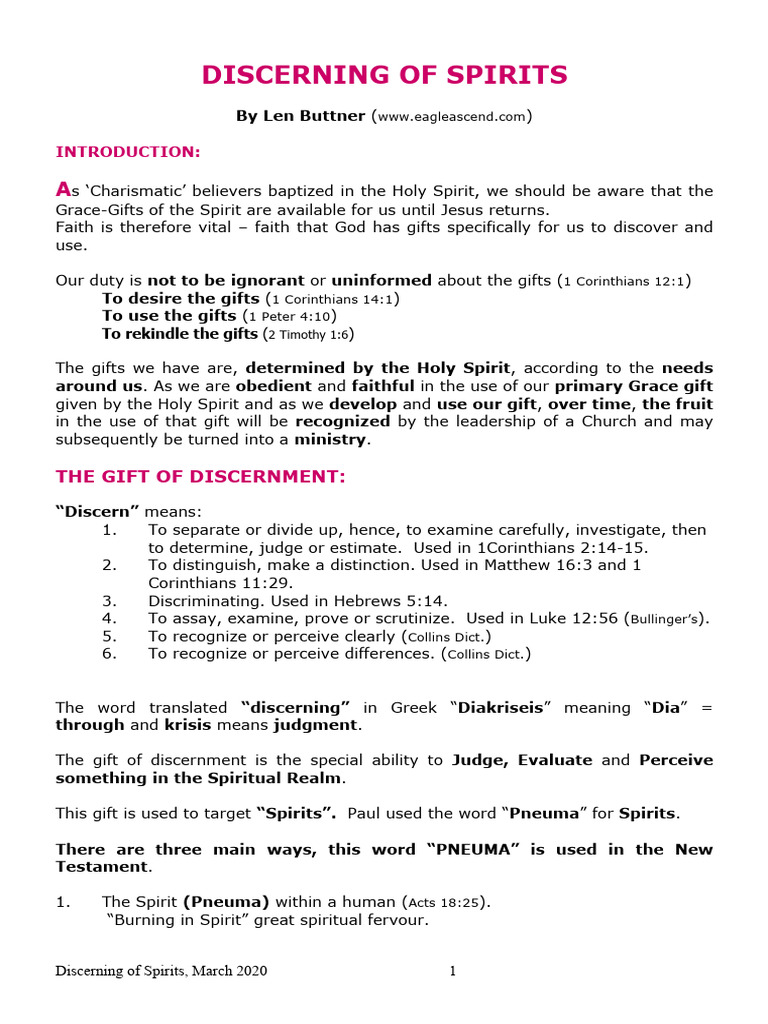 Discerning of Spirits Eam | PDF | Spiritual Gift | Jesus