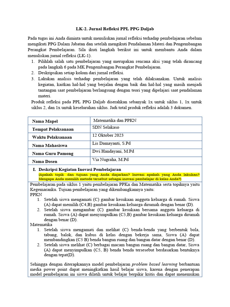 LK 2 PPL Bulisda - Produk Bahan Refleksi | PDF | Karier & Perkembangan