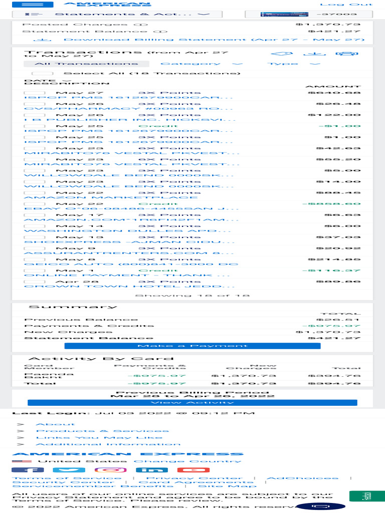 American Express Activity Statement | PDF | Payments | Banking Technology
