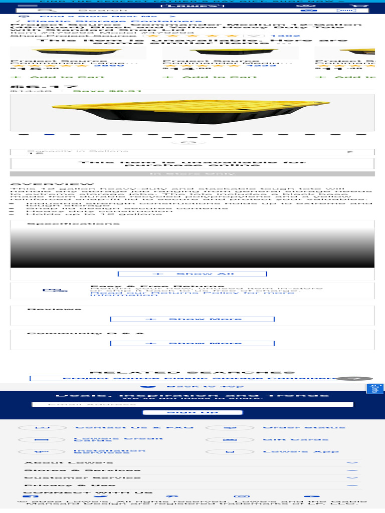 Project Source Commander Medium 12-Gallon (48-Quart) Black and Yellow Heavy Duty Tote With ...