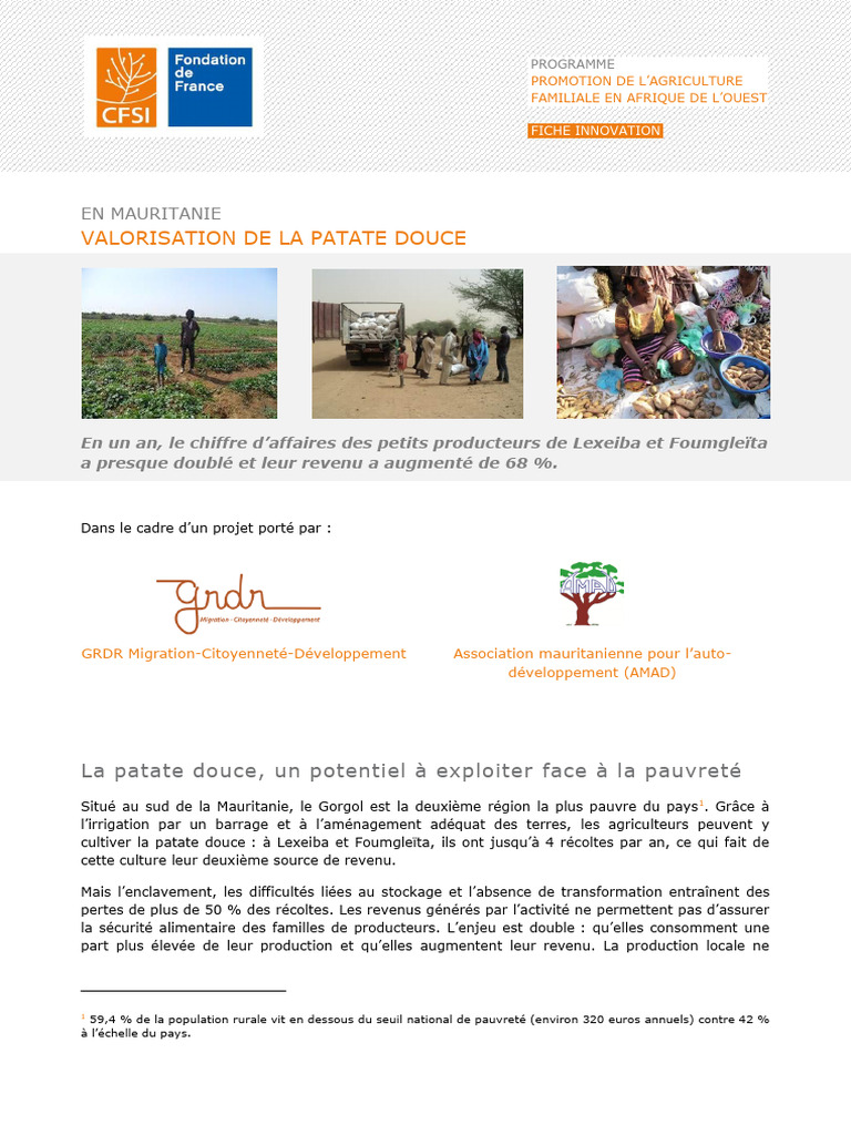Valorisation Patate Douce | PDF | euro | Mauritanie