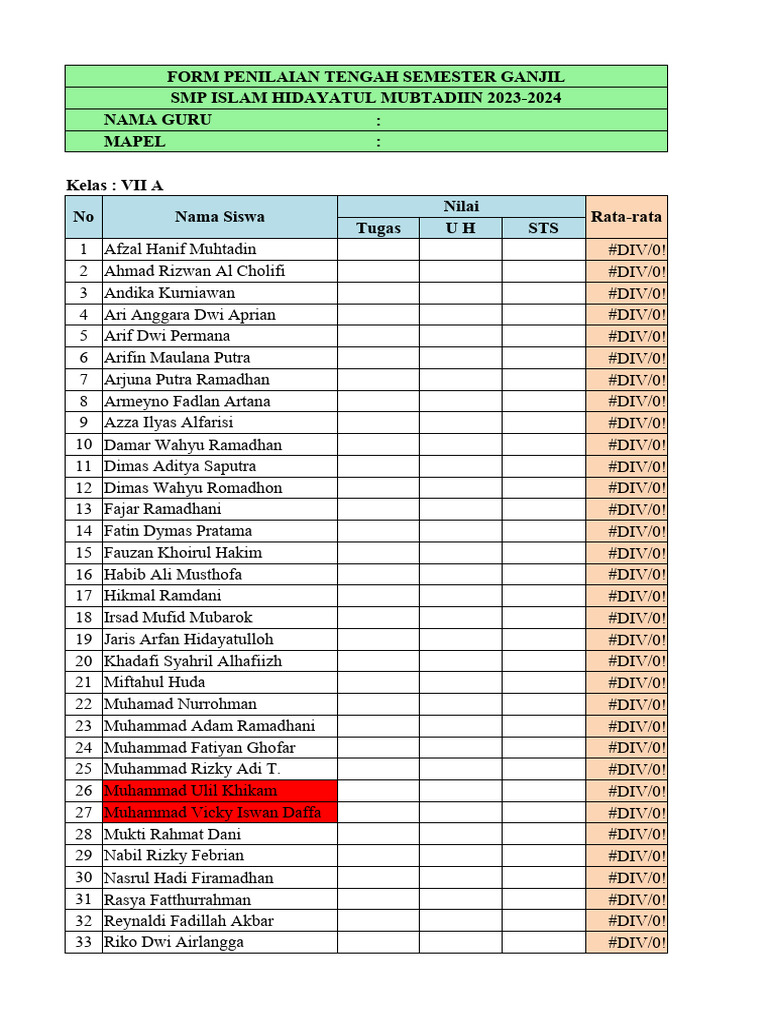 Form Penilaian STS & PTS-1 | PDF