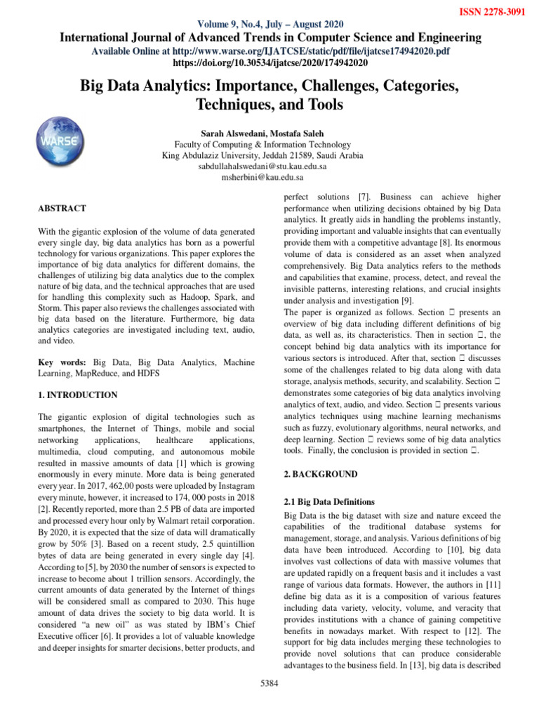 Big Data Analytics Importance, Challenges, Categories, Techniques, and ... Big Data Analytics Importance, Challenges, Categories, Techniques, and ...