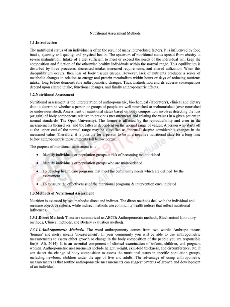 Nutritional Assessment Methods | PDF