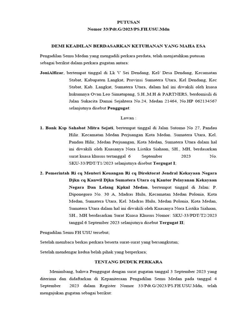 Putusan Klinis Perdata | PDF | Pengelolaan Keuangan & Uang | Ilmu Sosial