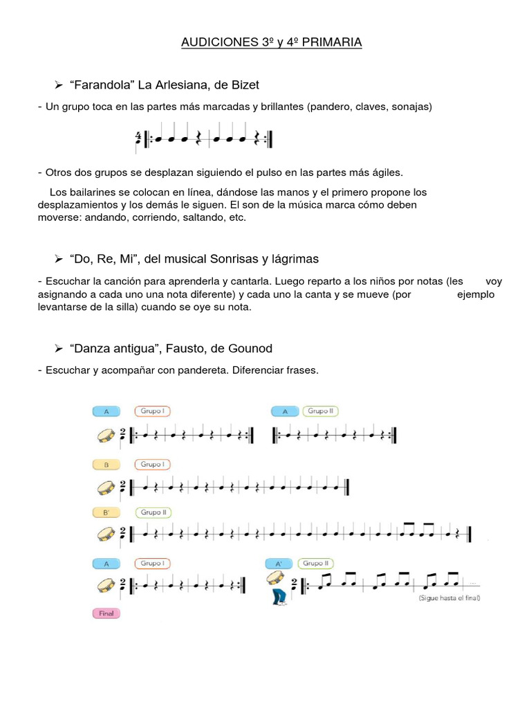 Audiciones 3º y 4º Primaria | PDF | Instrumentos musicales | Carmen