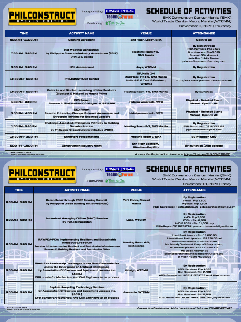 PHILCONSTRUCT Manila SCHEDULE OF ACTIVITIES | PDF