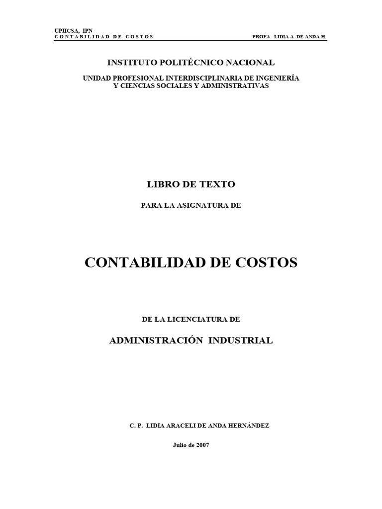 Contabilidad de Costos 2007 (Libro) | PDF