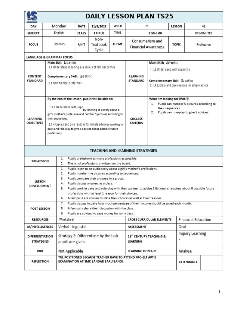 Daily Lesson Plan Ts25: Monday Non-Textbook Cycle Consumerism and ...