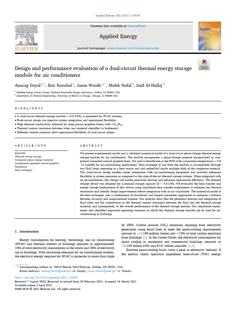 Design and Performance Evaluation of A Dual-Circuit Thermal Energy ...