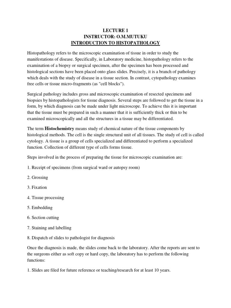 Lecture 1 - Introduction To Histopathology | PDF | Histopathology ...