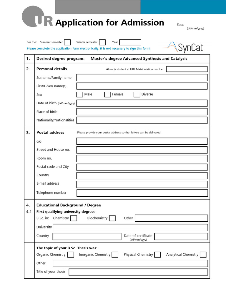 Master's Admission Application Form | PDF