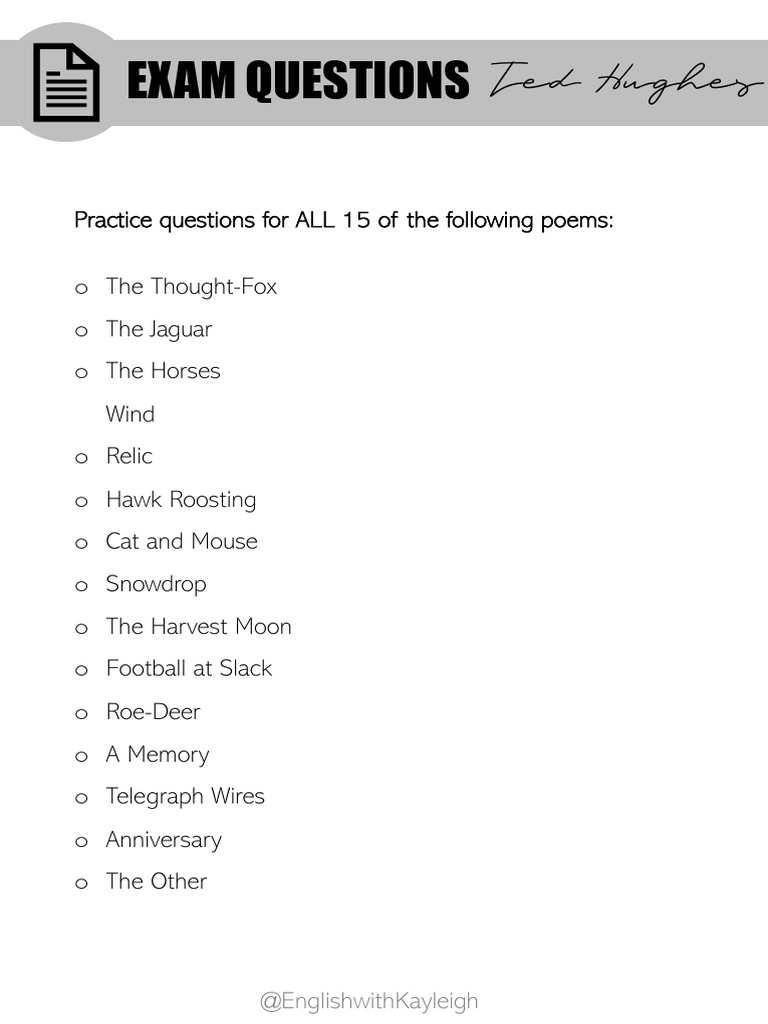 Exam Questions: Ted Hughes | PDF