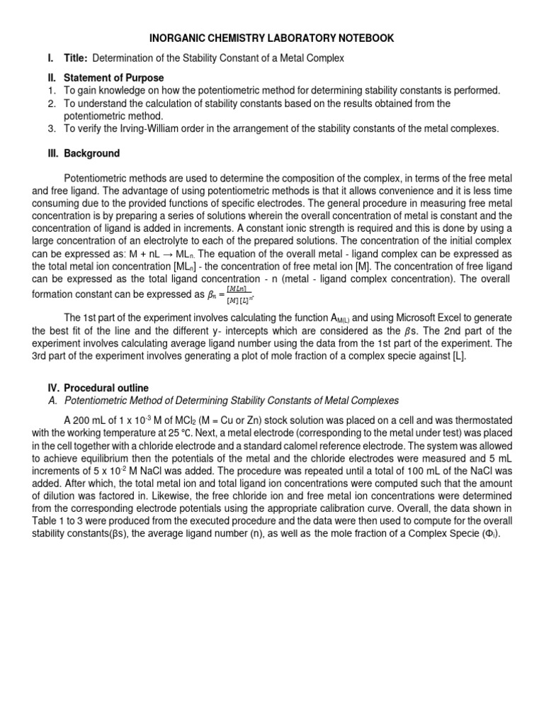 Stability Constants in Metal Complexes | PDF | Coordination Complex | Ion