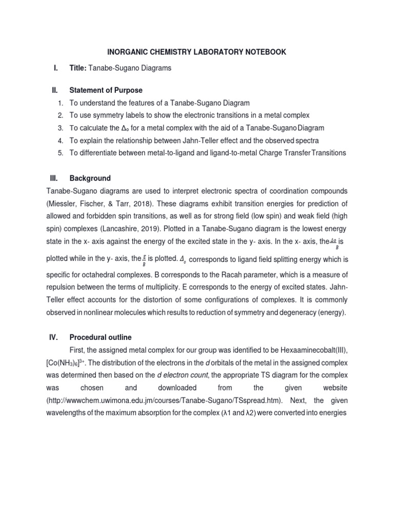 Lab Report - Tanabe-Sugano Diagrams | PDF | Coordination Complex ...